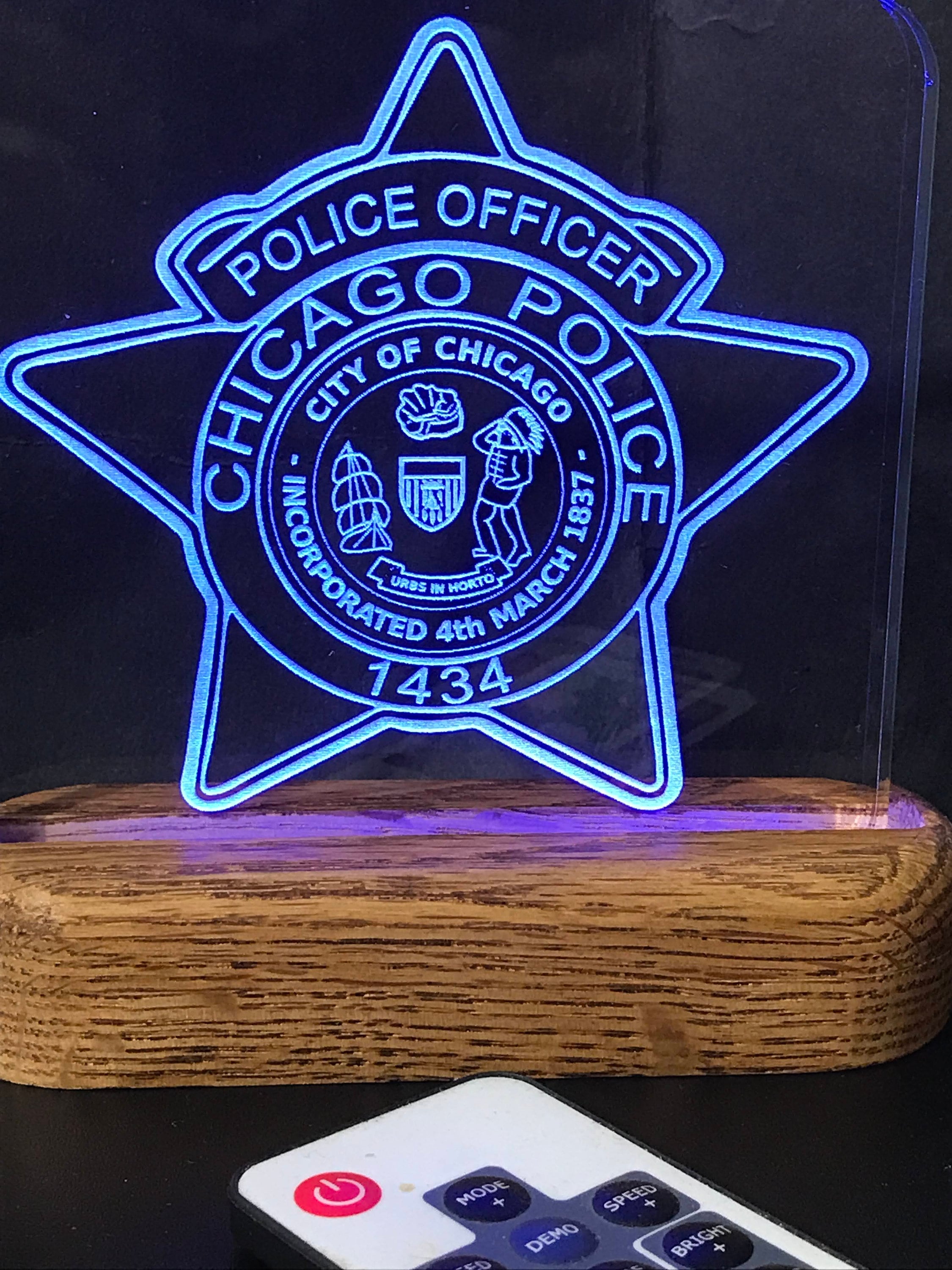 Chicago Police Badge Acrylic Lighted Plaque. Police Badge, Personalized ...