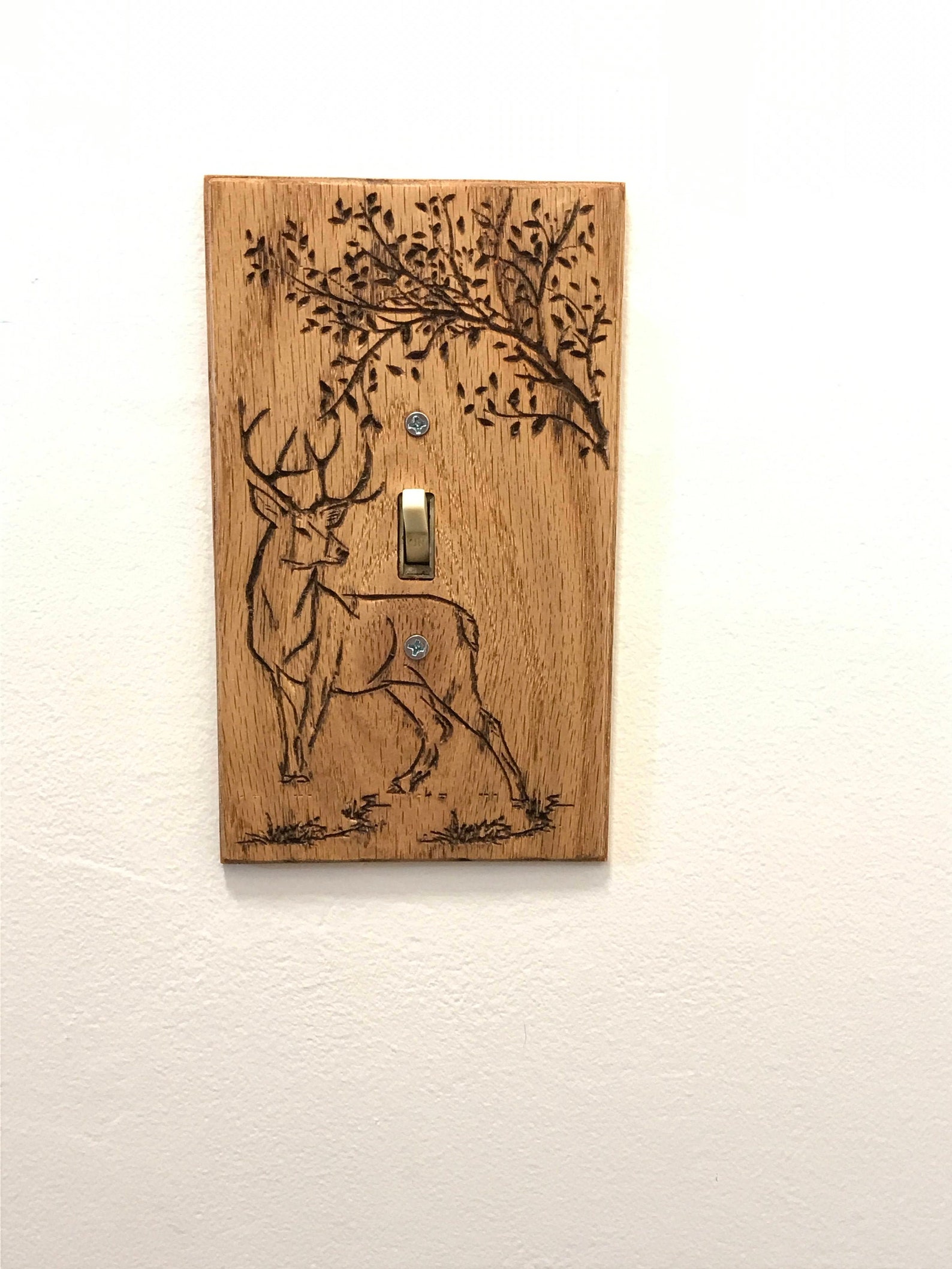 Rustic Deer Light Switch Cover Solid Oak Switch Plate. - Etsy