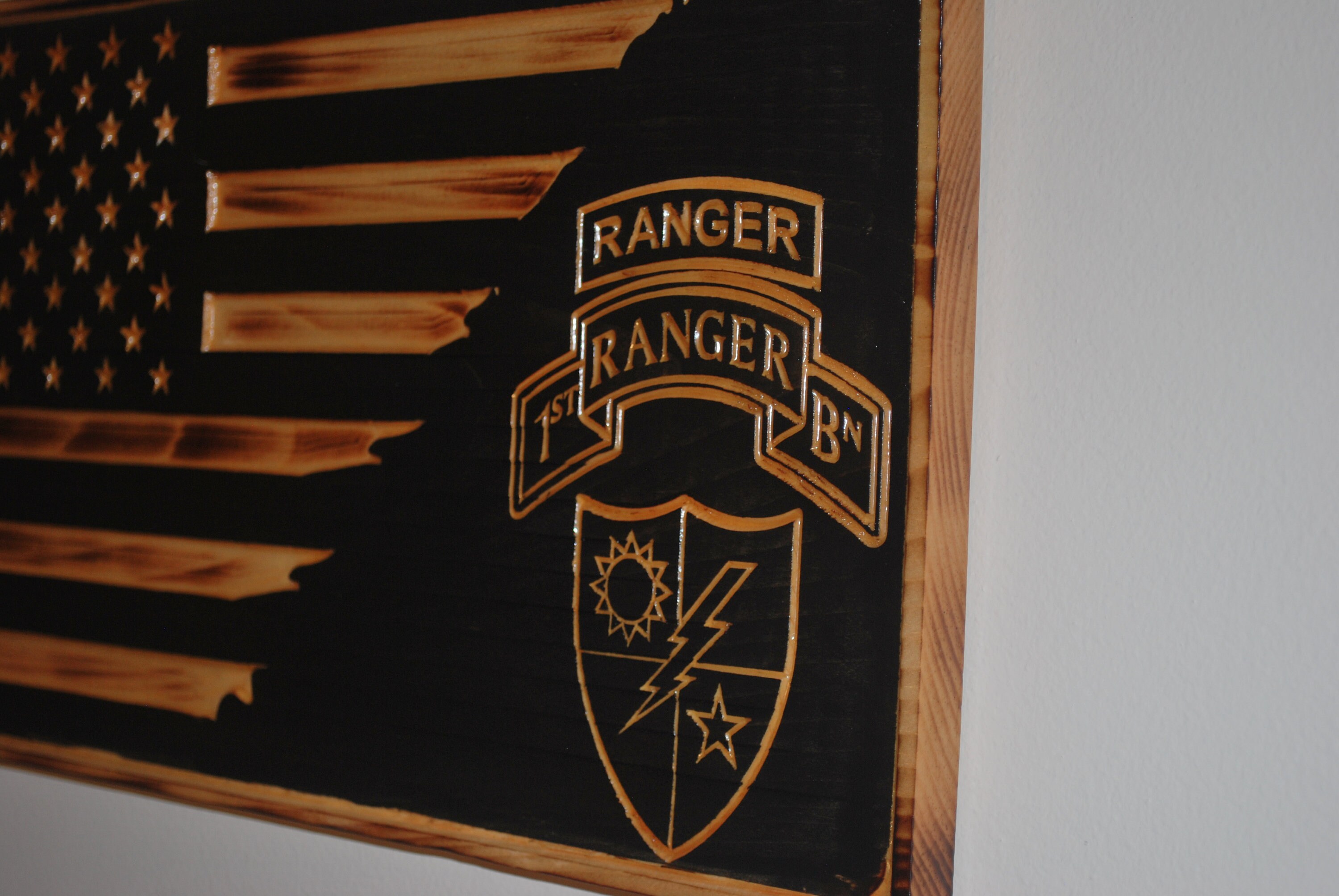 US Army Ranger Flag Rustic Burnt Wood American Flag | Etsy