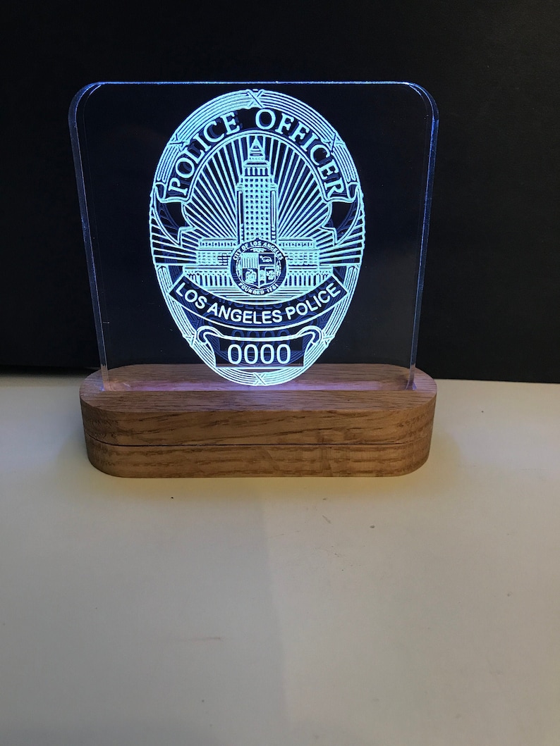 LAPD Badge Acrylic Lighted Plaque. Police Badge, Personalized Los ...