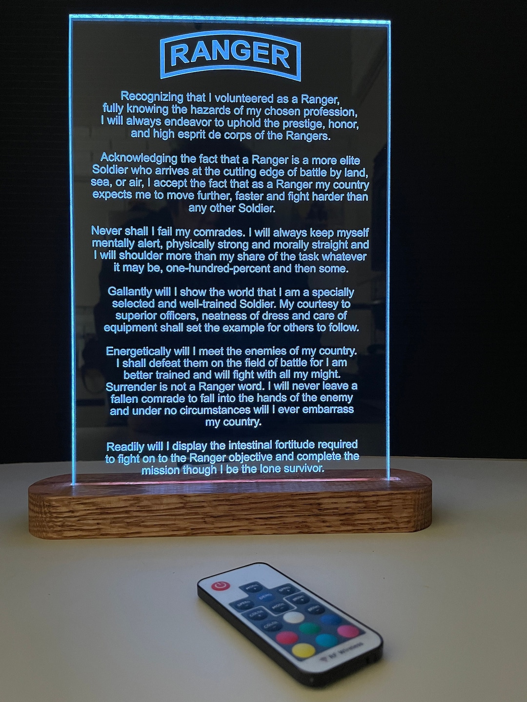 Ranger Creed Lighted Plaque, U.S. Army Ranger Creed Plaque - Etsy