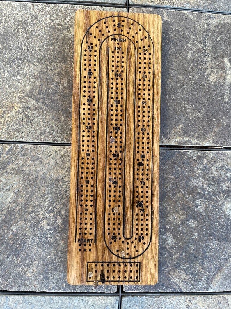Classic Solid Oak Wood Cribbage Board - Portable Travel Size - Complete ...