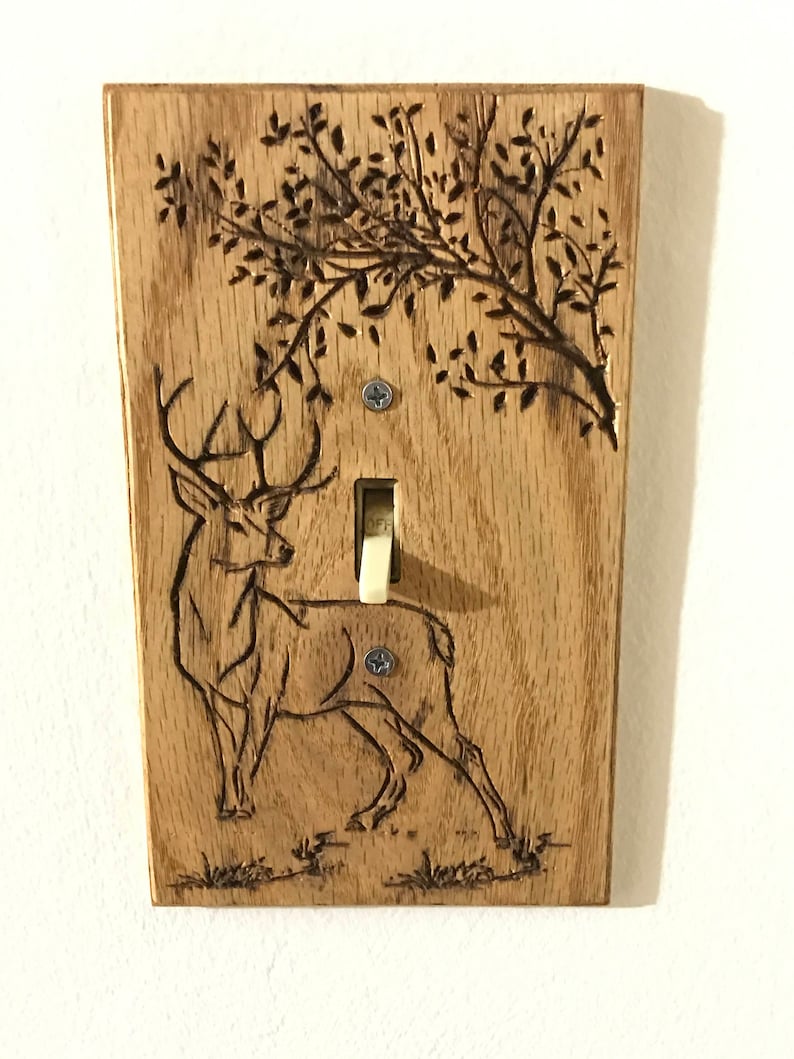 Rustic Deer Light Switch Cover Solid Oak Switch Plate. | Etsy