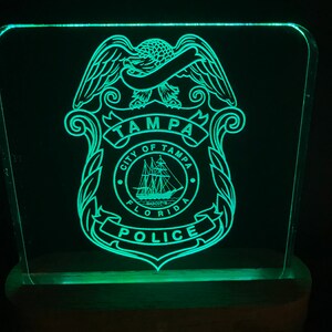 City of Tampa Police Badge Acrylic Lighted Plaque, Police Gift Lighted ...
