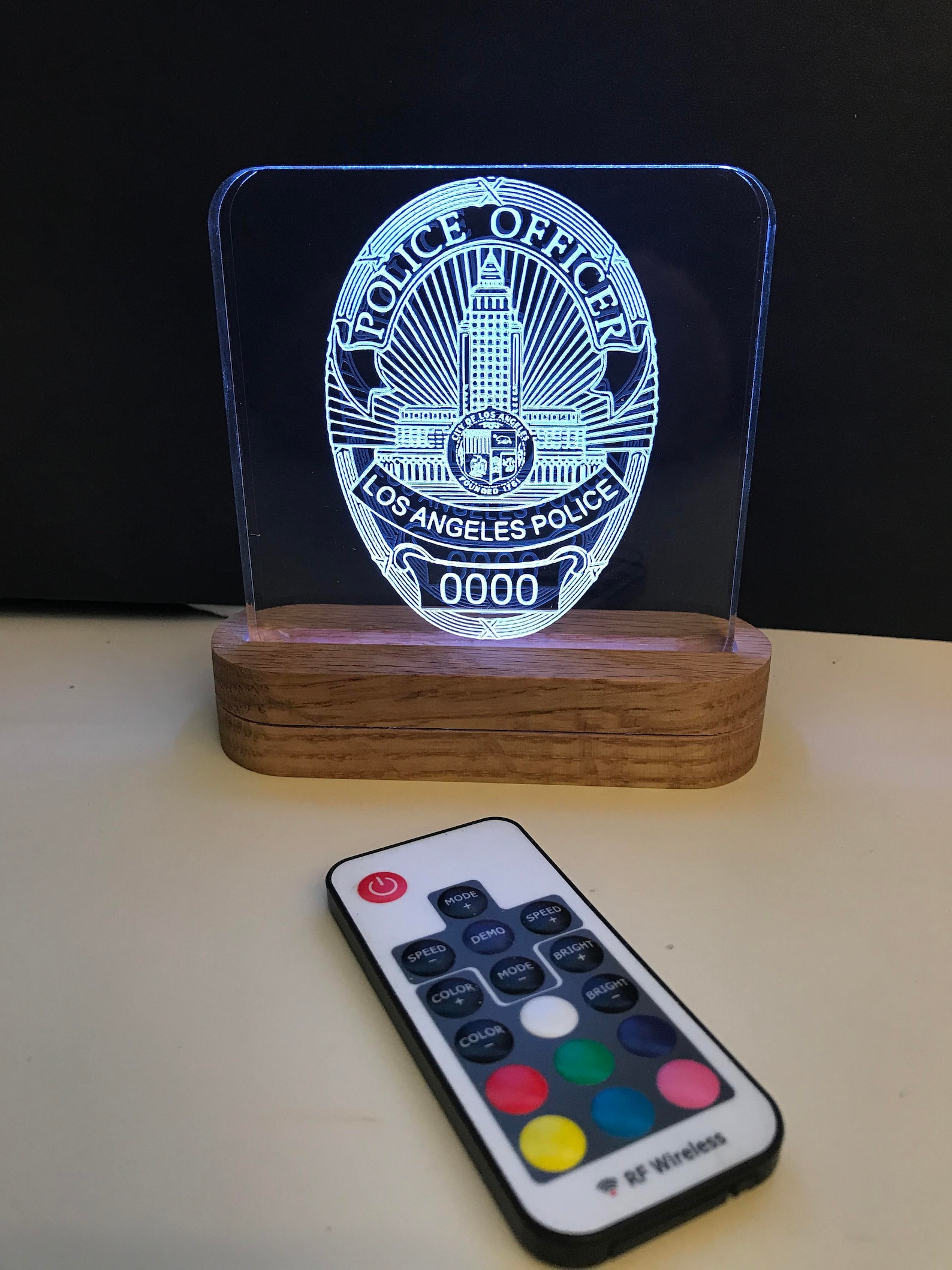 LAPD Badge Acrylic Lighted Plaque. Police Badge, Personalized Los ...