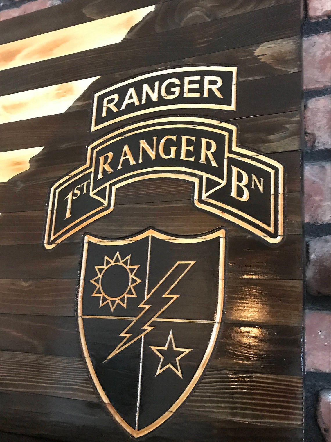 US Army Ranger Flag Rustic Burnt Wood American Flag - Etsy