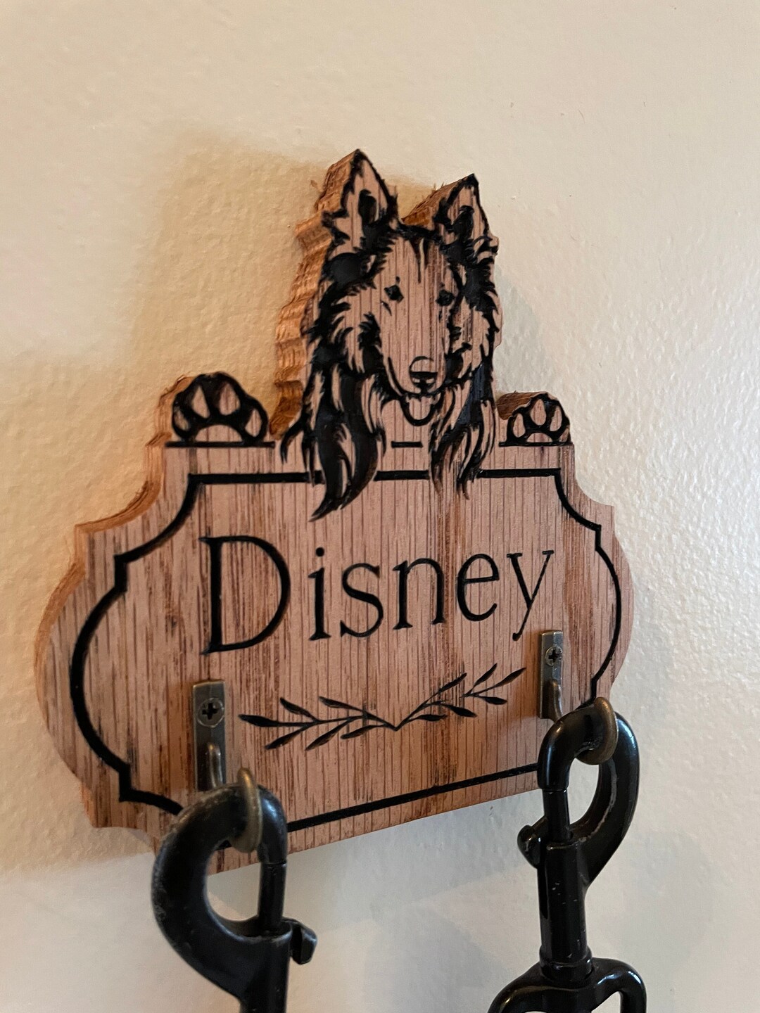 Personalized Rough Collie Leash Holder, Dog Leash Hanger, Wood Dog ...