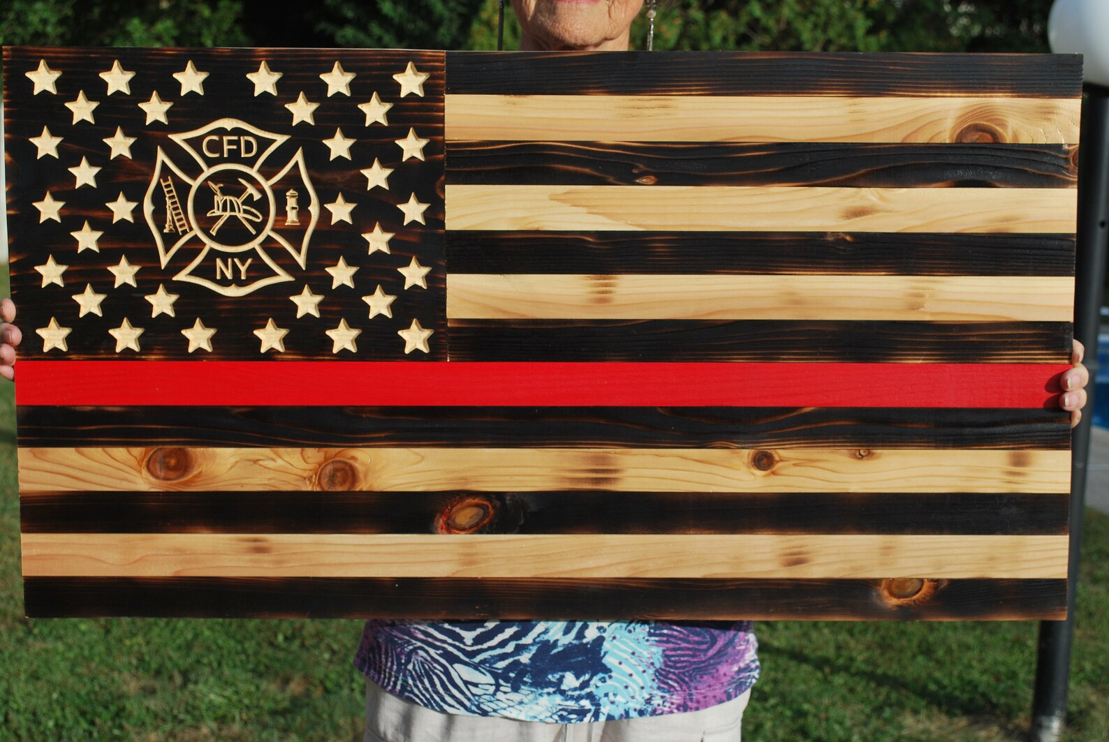 Maltese Cross Red Line Flag Wood Flag Fire Fighterfirst | Etsy