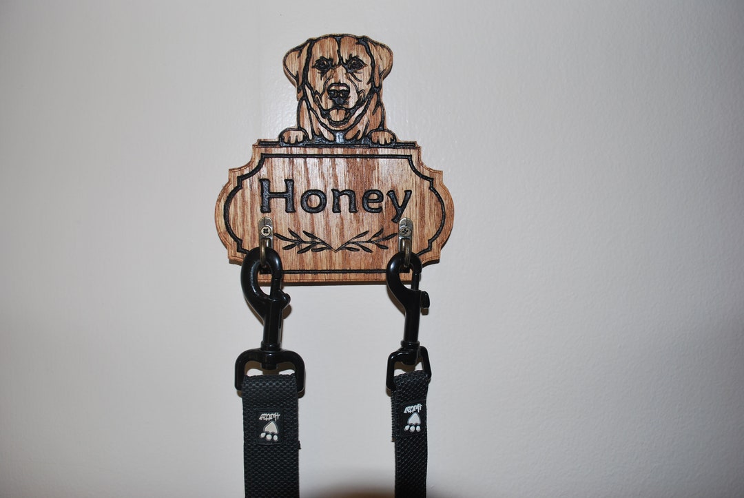 Personalized Labrador Leash Holder, Dog Leash Hanger, Wood Dog Leash ...