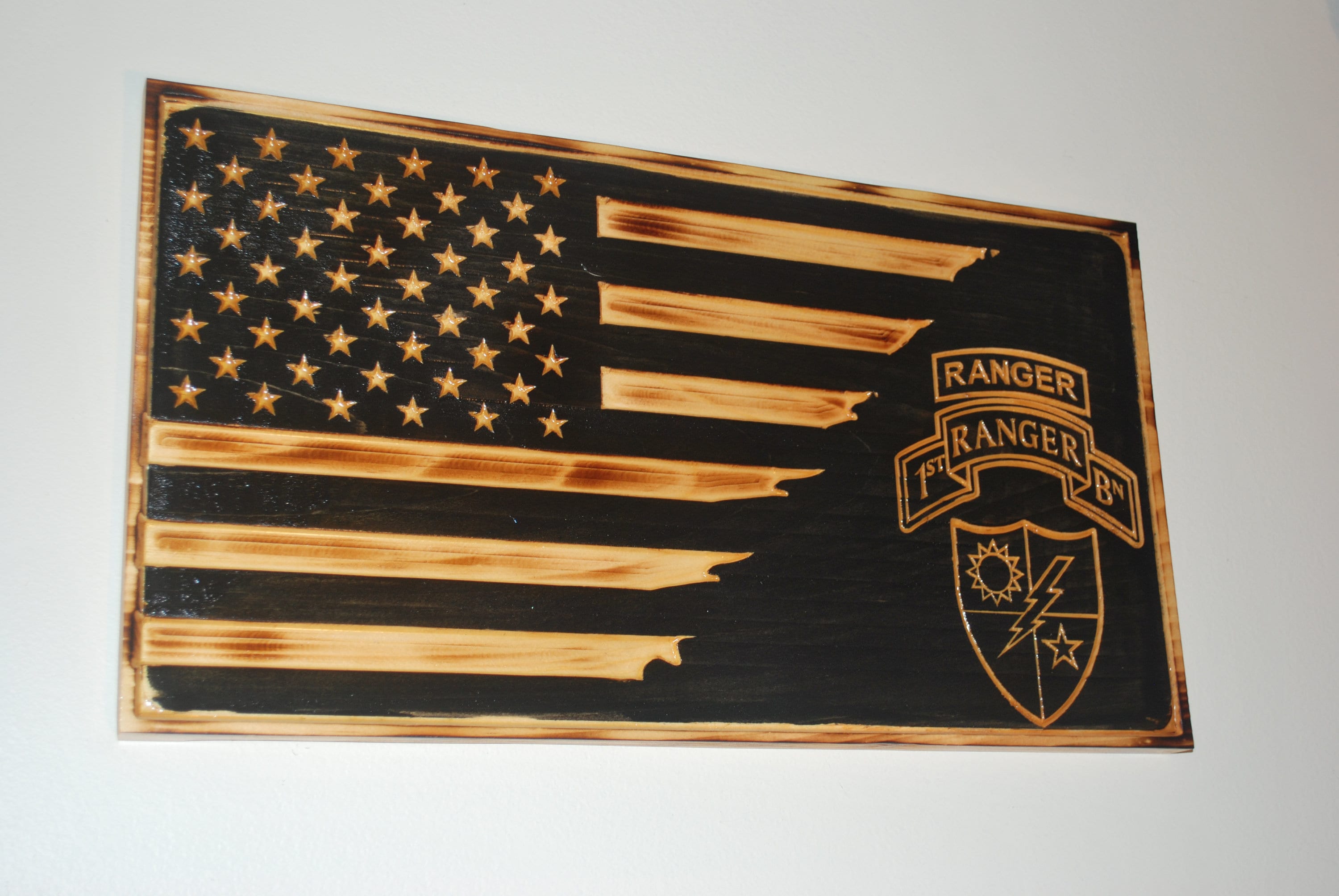 US Army Ranger Flag Rustic Burnt Wood American Flag | Etsy