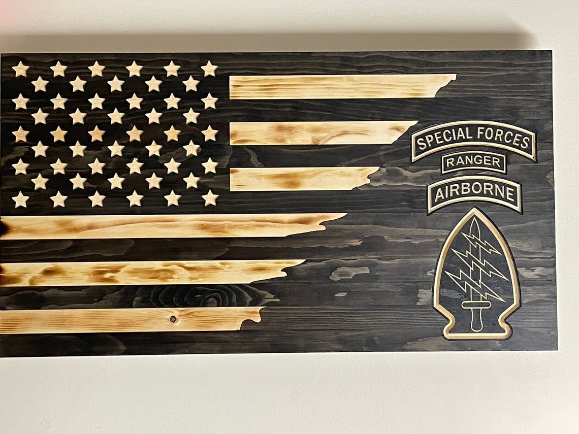 US Army Special Forces, Rustic Burnt Wood American Flag, US Army ...