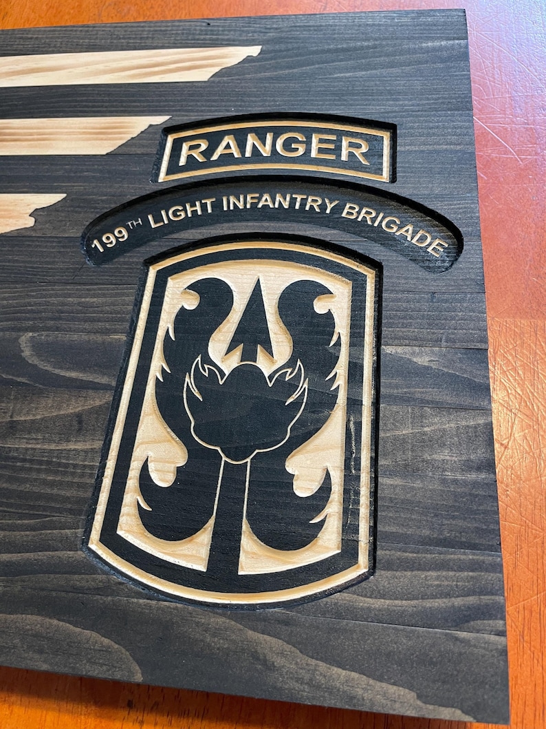 US Army Ranger 199th Light Infantry Brigade, Rustic Burnt Wood American ...