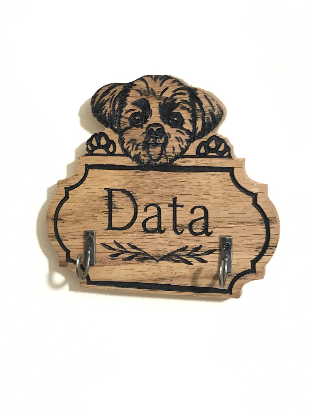 Personalized Shih Tzu Leash Holder, Dog Leash Hanger, Wood Dog Leash ...