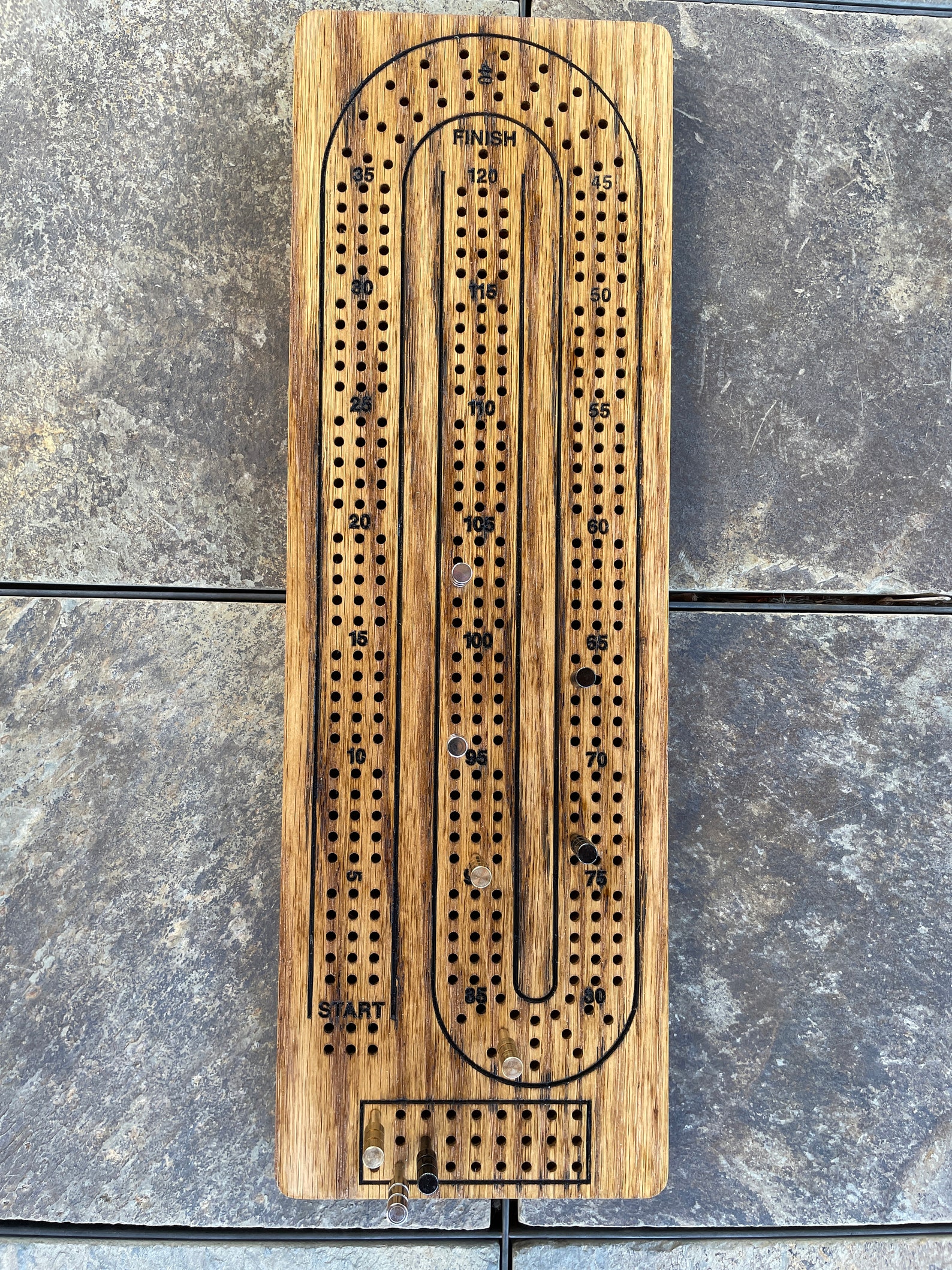Classic Solid Oak Wood Cribbage Board - Portable Travel Size - Complete ...