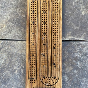 Classic Solid Oak Wood Cribbage Board - Portable Travel Size - Complete With Metal Pegs and ...