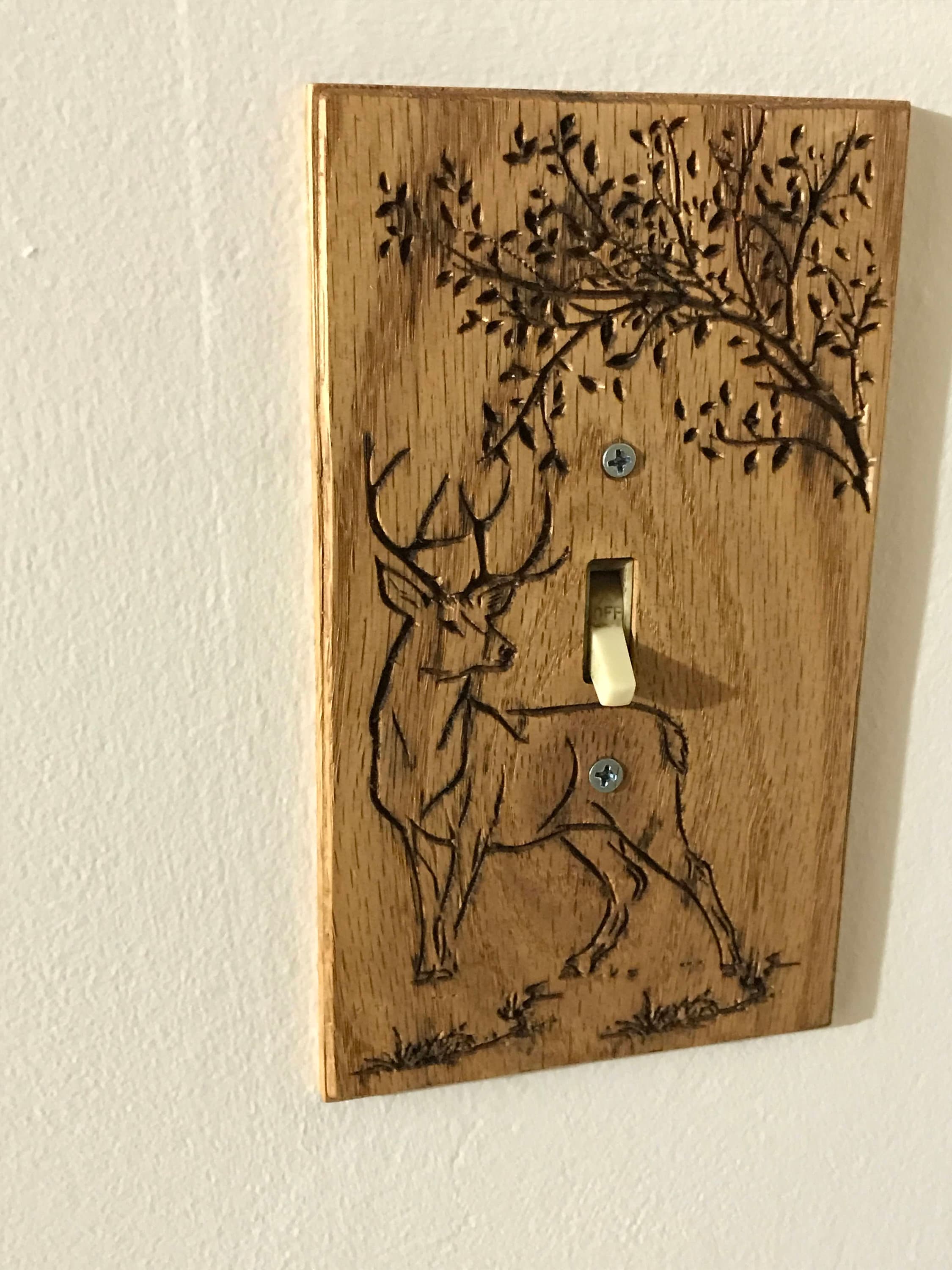 Rustic Deer Light Switch Cover Solid Oak Switch Plate. | Etsy