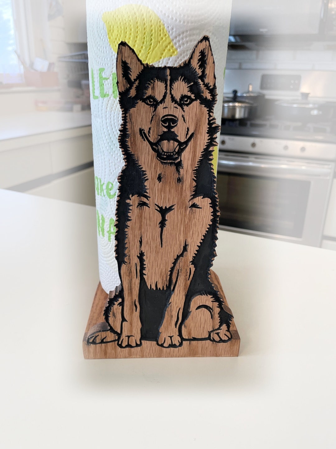 Siberian Husky Paper Towel Holder, Wood Standing Paper Towel or Toilet ...
