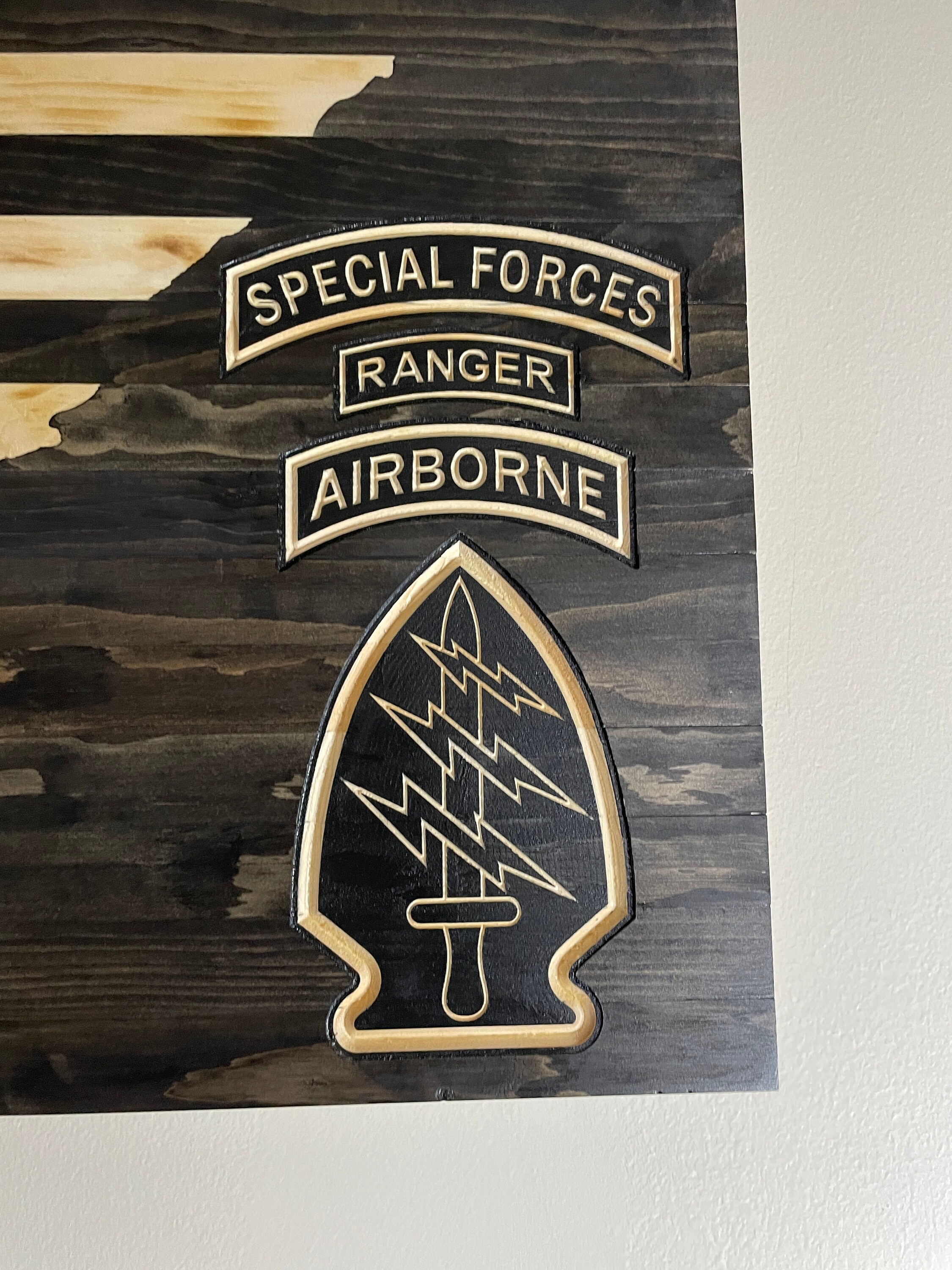 US Army Special Forces, Rustic Burnt Wood American Flag, US Army ...