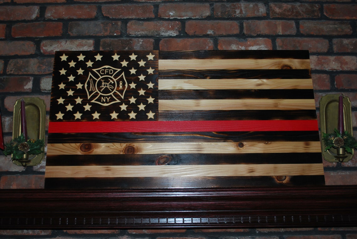 Maltese Cross Red Line Flag Wood Flag Fire Fighterfirst - Etsy