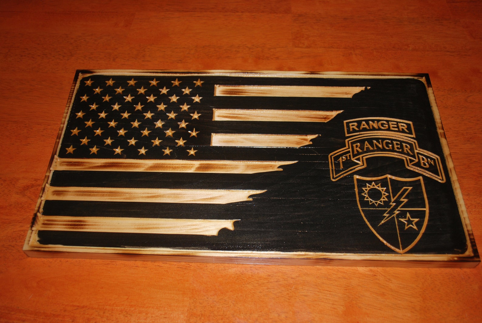 US Army Ranger Flag Rustic Burnt Wood American Flag | Etsy