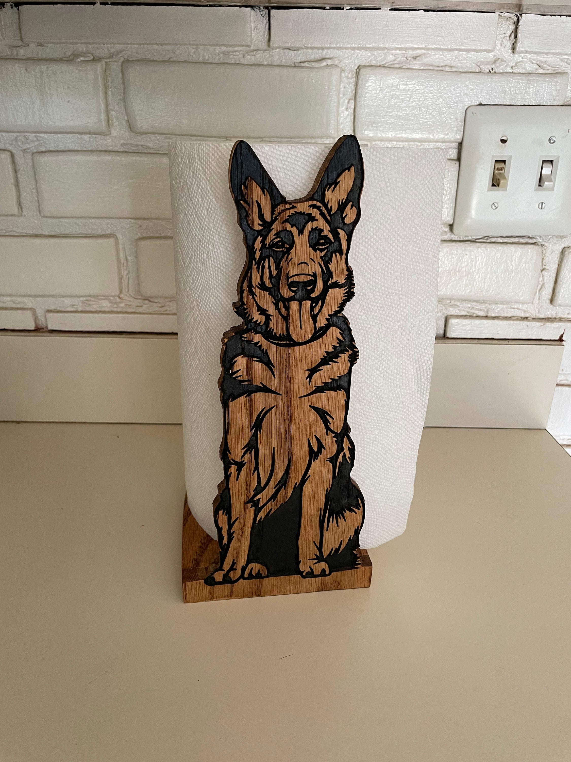 German Shepherd Paper Towel Holder Wood Standing Paper Towel - Etsy