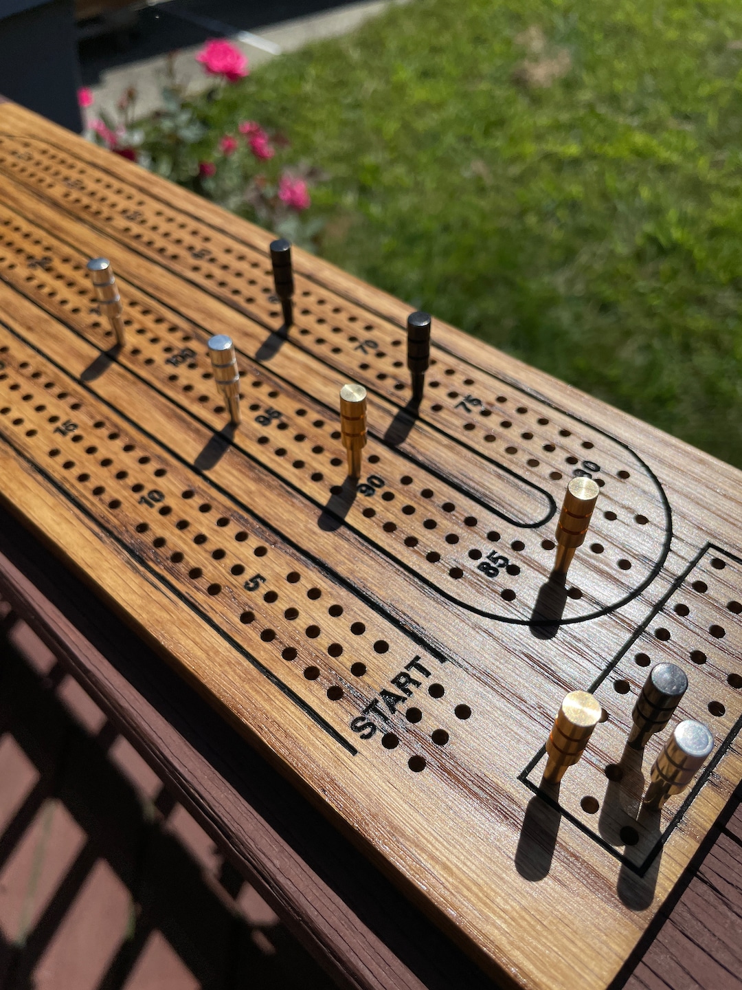 Classic Solid Oak Wood Cribbage Board - Portable Travel Size - Complete With Metal Pegs and ...