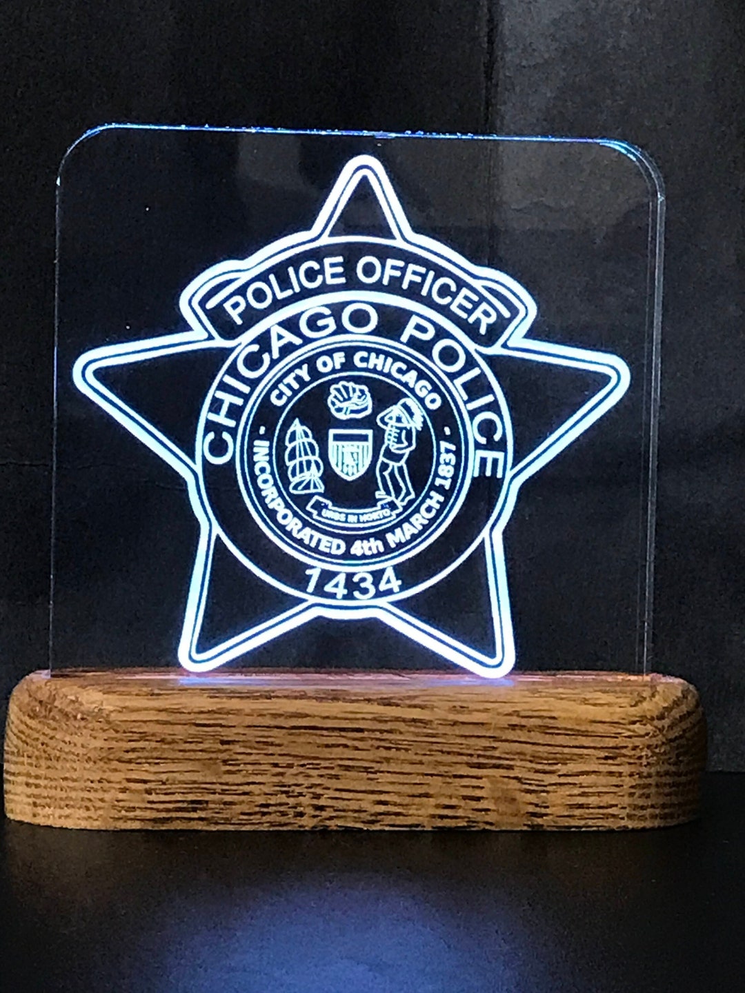 Chicago Police Badge Acrylic Lighted Plaque. Police Badge, Personalized ...