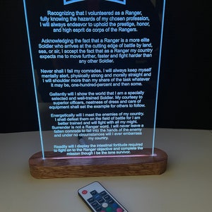 Ranger Creed Lighted Plaque, U.S. Army Ranger Creed Plaque - Etsy