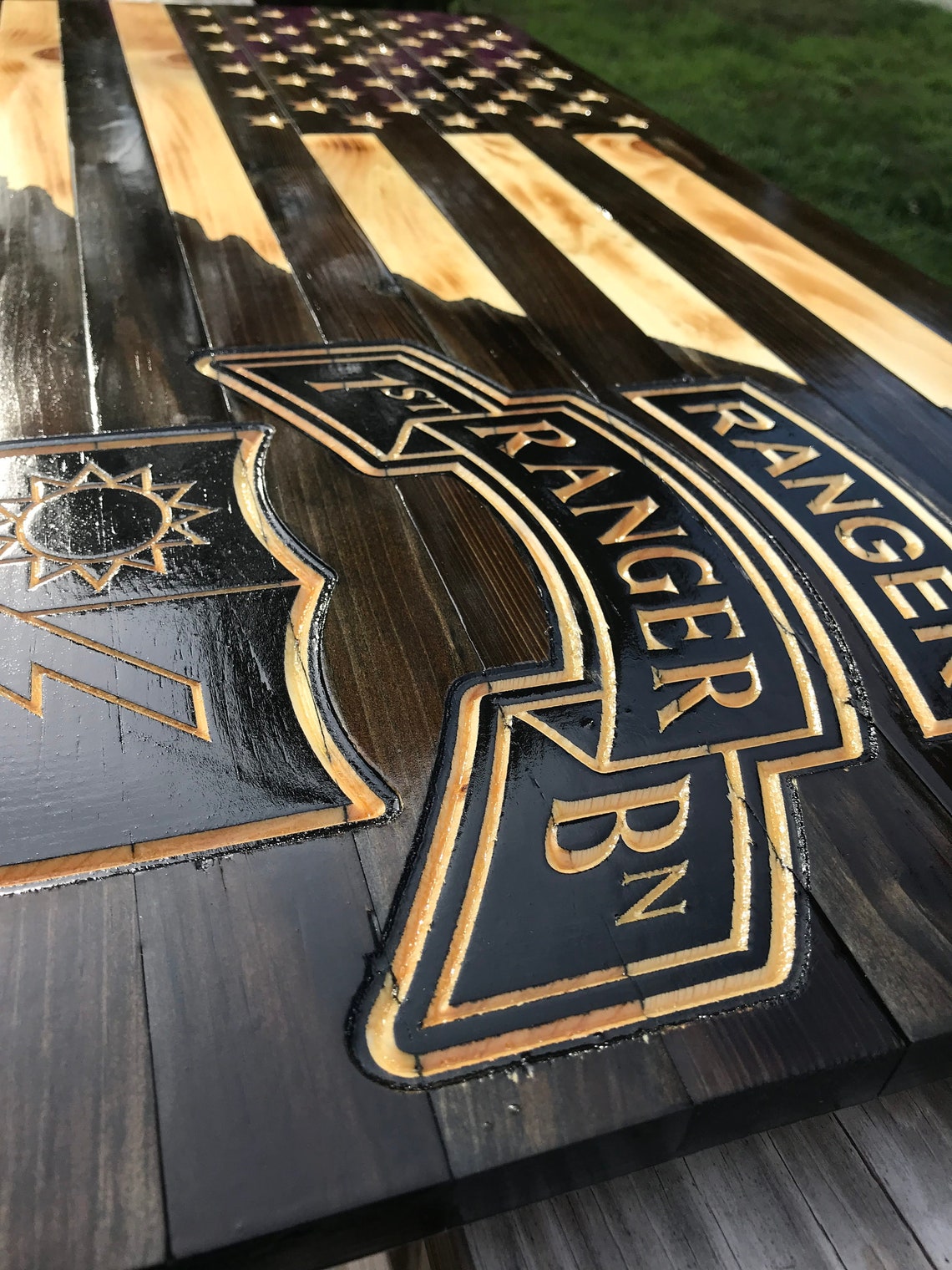 US Army Ranger Flag Rustic Burnt Wood American Flag - Etsy