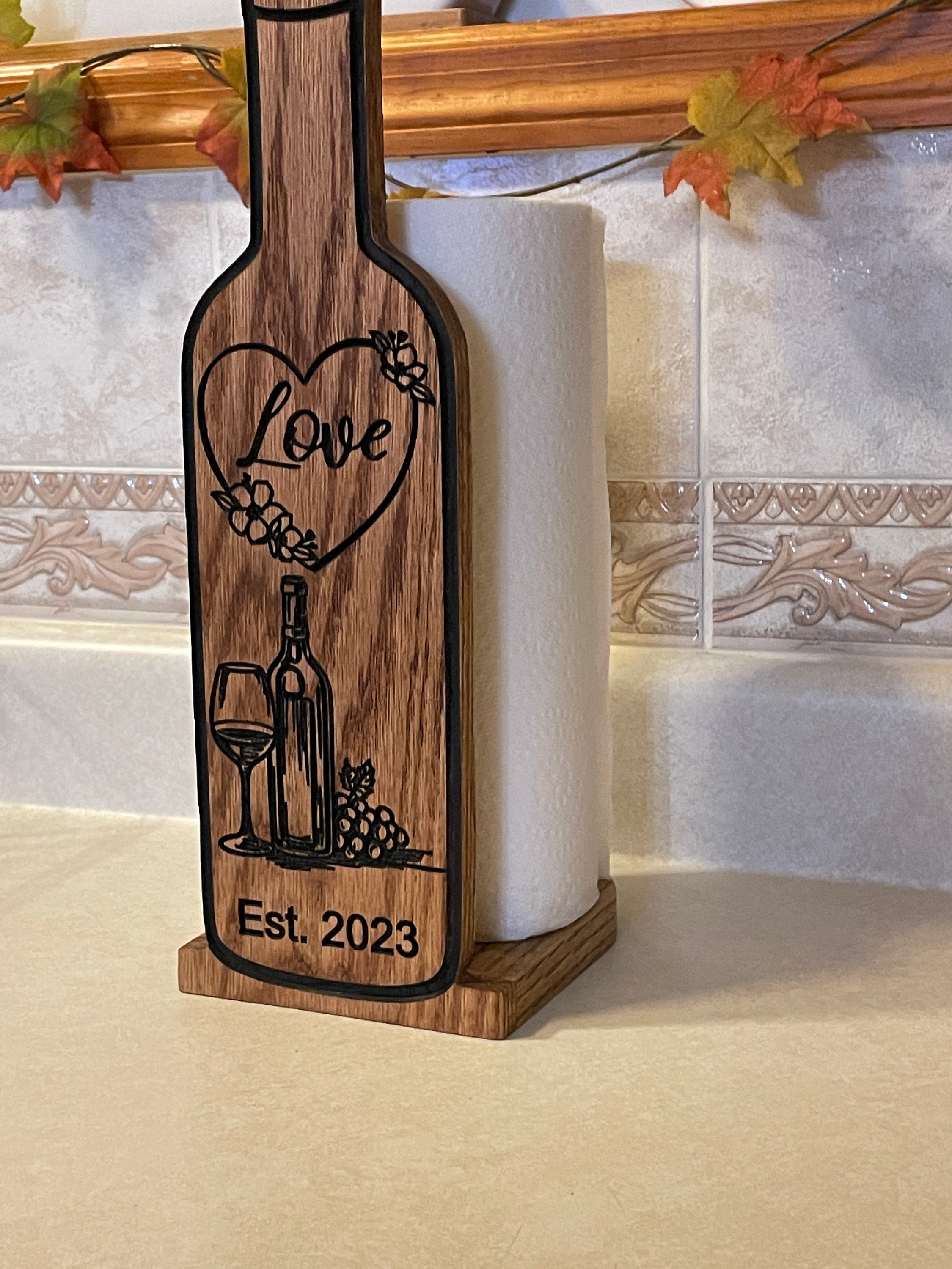 Rustic Personalized Paper Towel Holder- Solid Oak Paper Towel Holder - Etsy