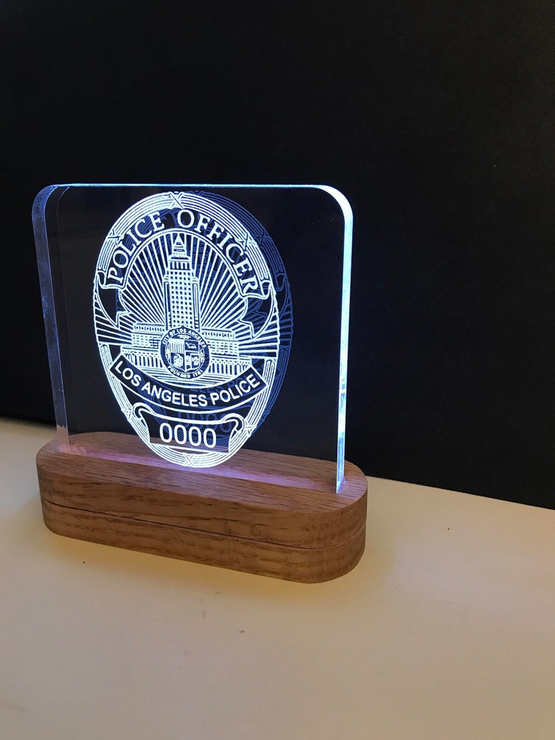 LAPD Badge Acrylic Lighted Plaque. Police Badge, Personalized Los ...