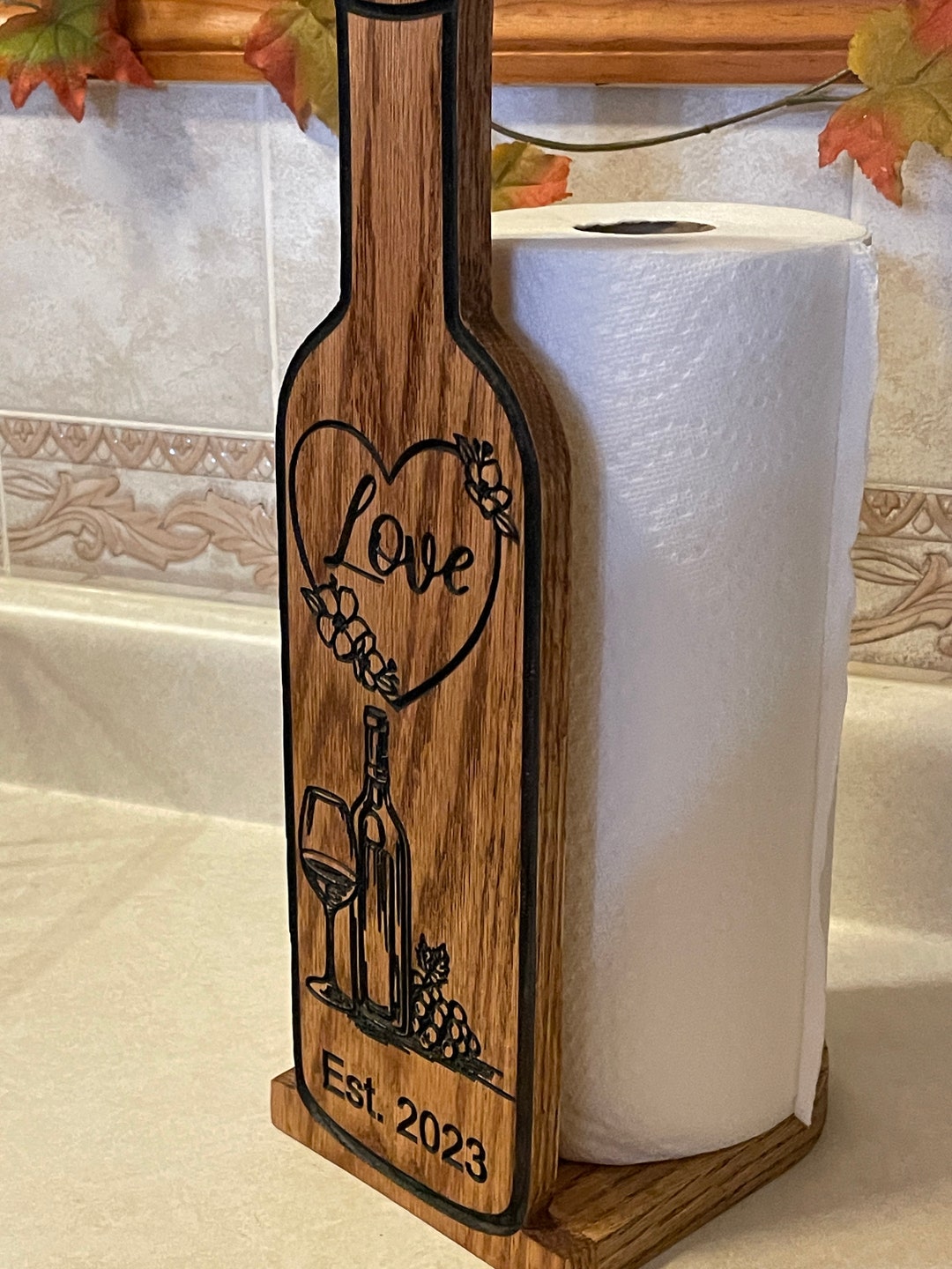 Rustic Personalized Paper Towel Holder- Solid Oak Paper Towel Holder - Etsy
