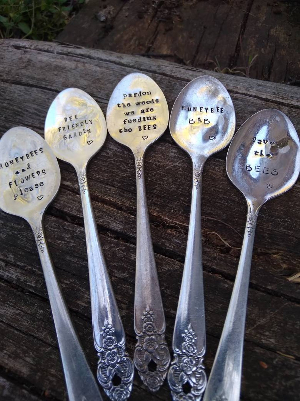 Honeybee Inspired Repurposed and Hand Stamped Spoon Garden - Etsy
