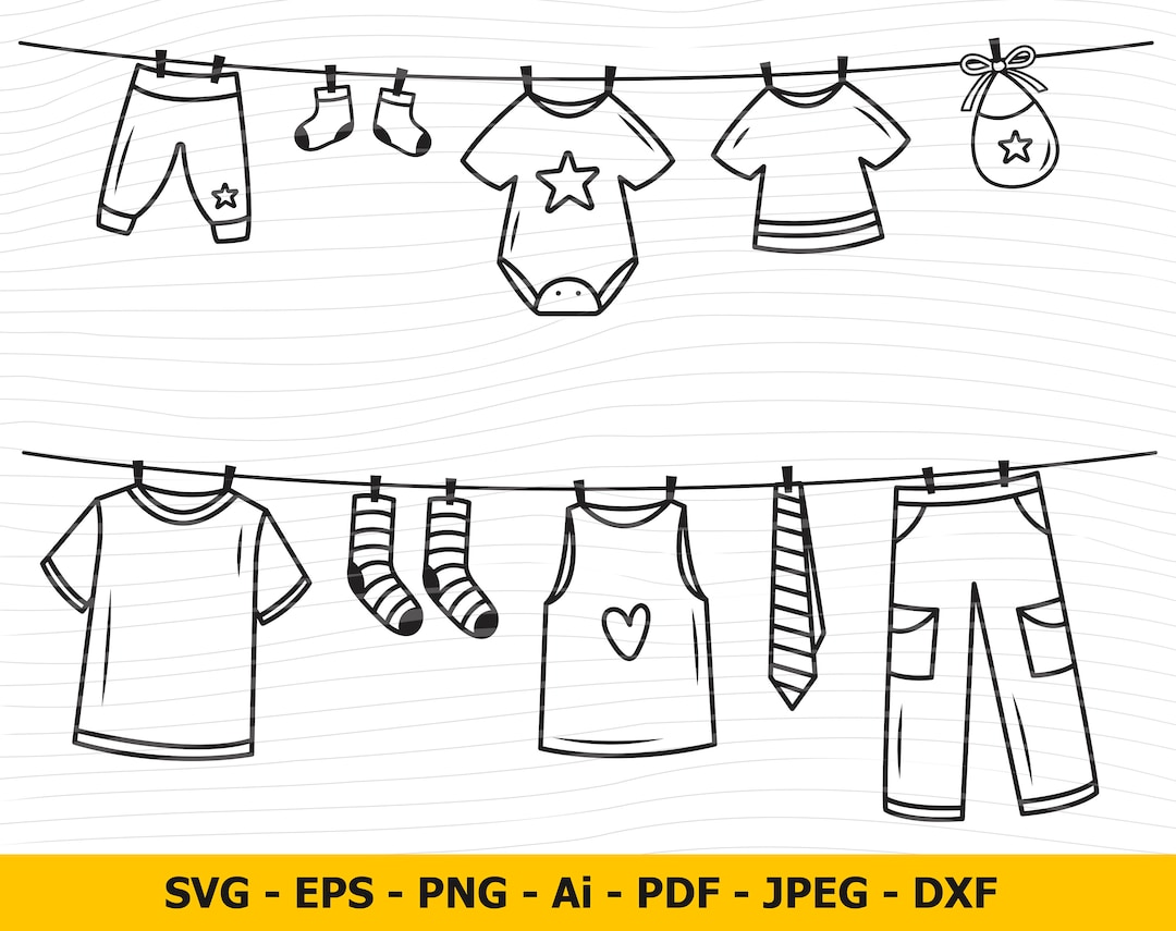 Drying Clothes SVG, Clothesline DXF, Hanging Cloth Clipart, Drying ...
