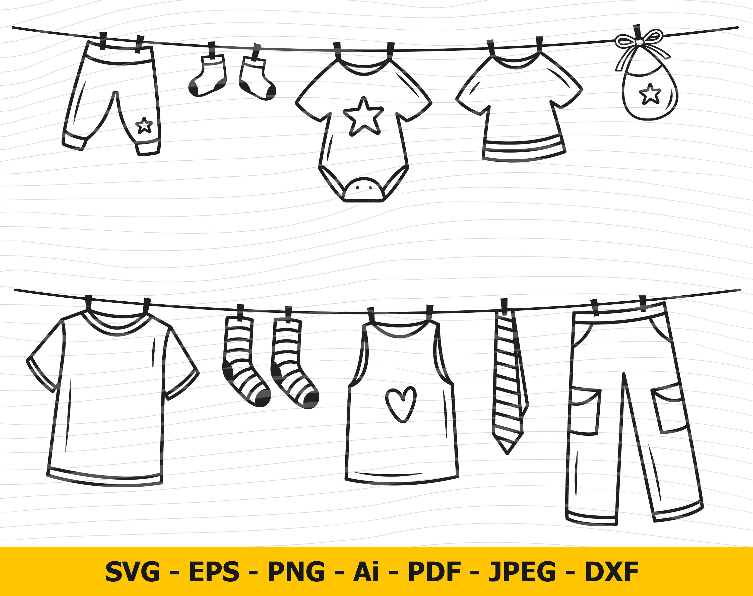 Drying Clothes SVG, Clothesline DXF, Hanging Cloth Clipart, Drying ...