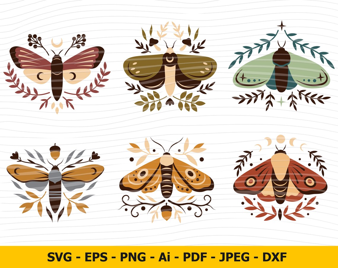 Celestial Moth Svg, Moon Svg, Moth Clipart, Magic Moth Svg, Fall Branch ...