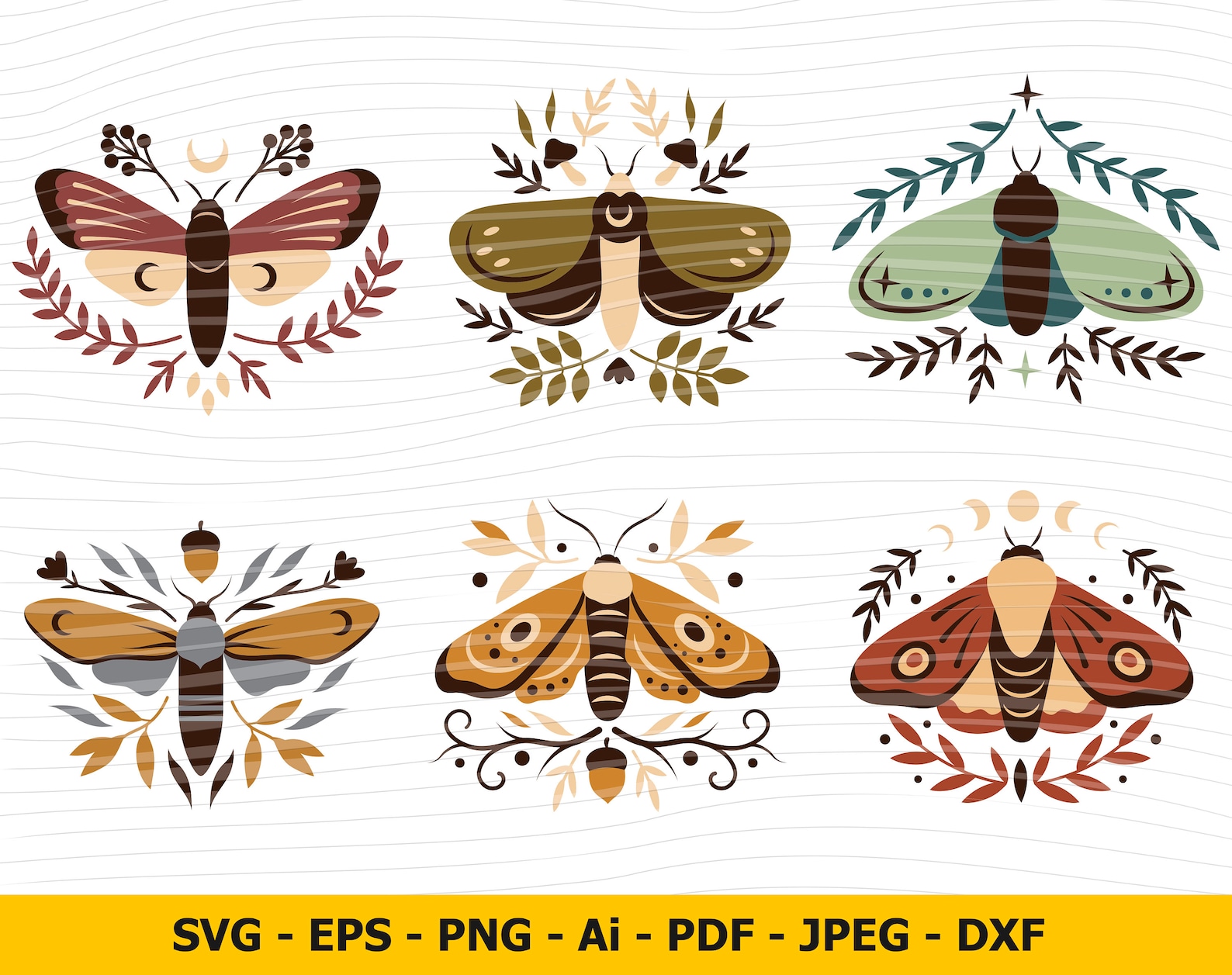 Celestial Moth Svg, Moon Svg, Moth Clipart, Magic Moth Svg, Fall Branch ...