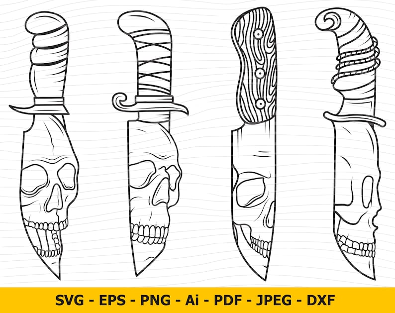 Skull Knife SVG, Skull Svg, Knife Svg, Skull Clipart, Knife Cut File ...