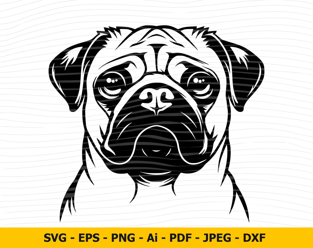 Pug Svg, Pug Clipart, Pug Portrait Svg, Puppy Head Svg, Cute Pug Svg ...