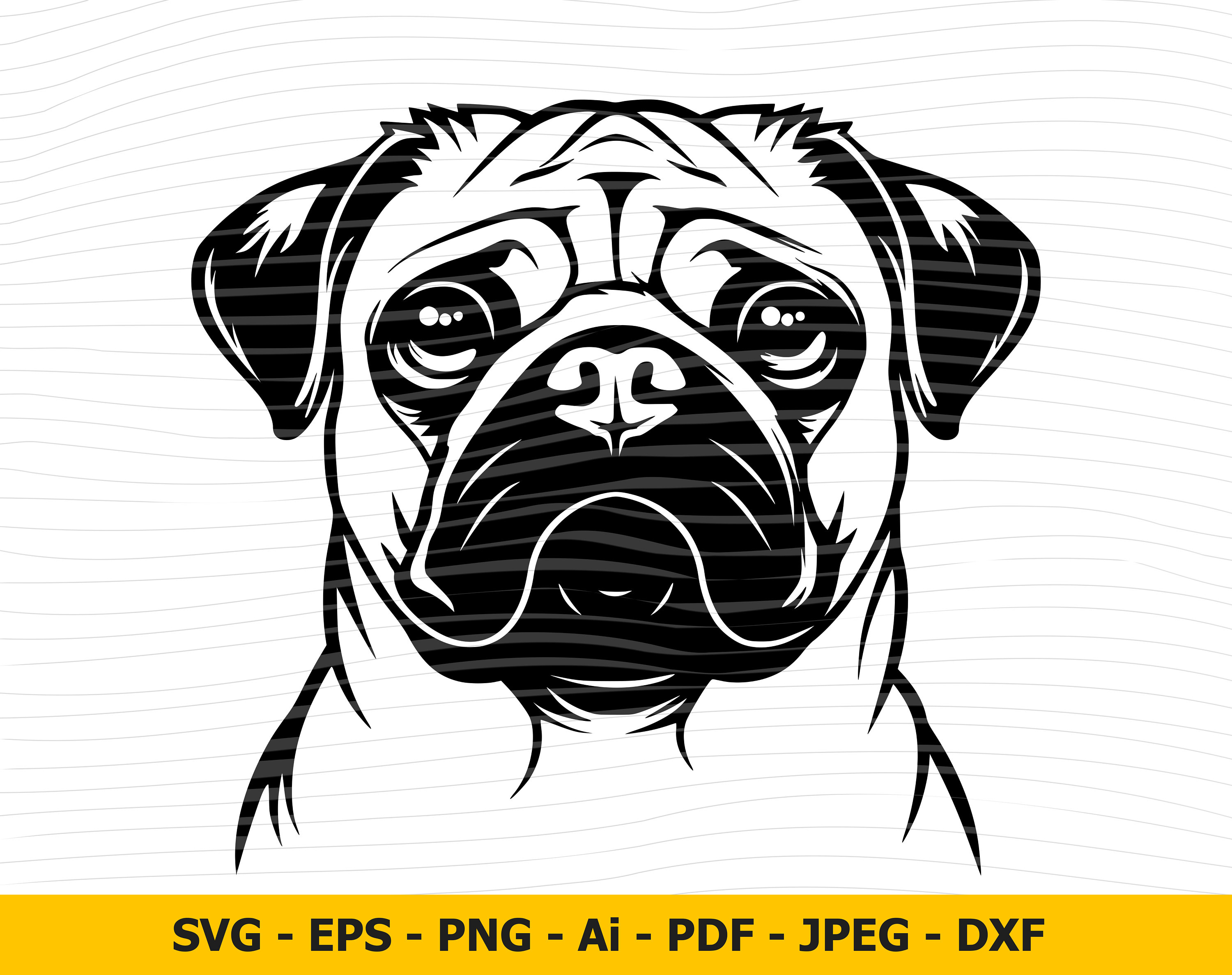 Pug Svg, Pug Clipart, Pug Portrait Svg, Puppy Head Svg, Cute Pug Svg ...