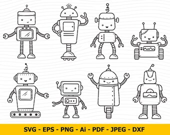 Robot Pack Cuttable SVG PNG DXF & Eps Designs Cameo File Silhouette - Etsy
