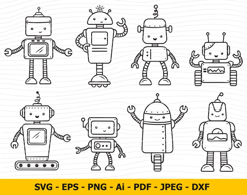 Robots SVG - Cutting Files for Cricut and Silhouette Cameo - Robot Png Clipart - Robots Dxf ...