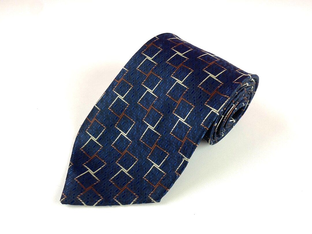 Hugo Boss Silk Tie Vintage Geometric Navy Blue Necktie Retro Hand Made ...