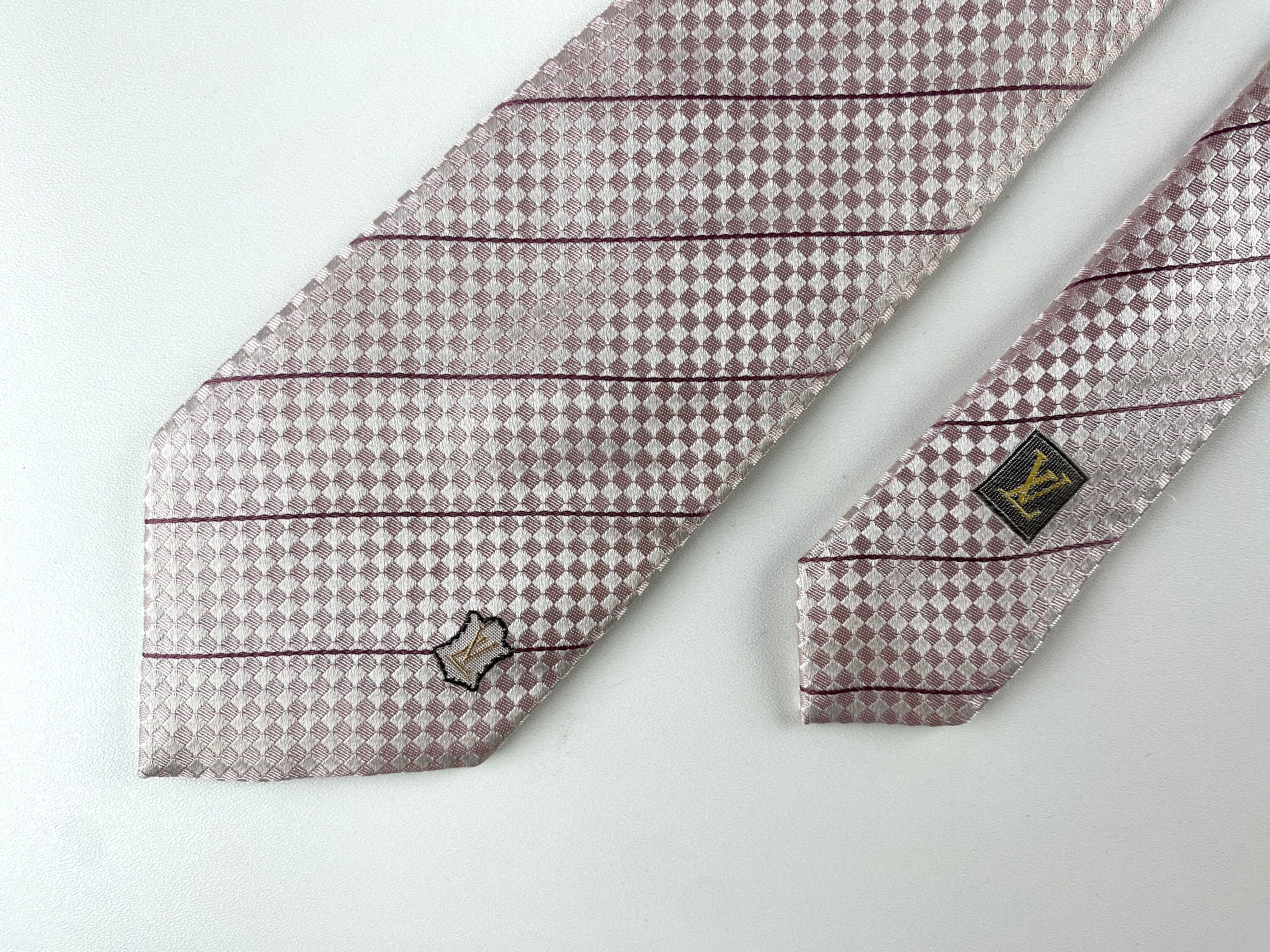 Louis Vuitton Classic Silk Tie Vintage Men's Pink Check Striped Necktie ...