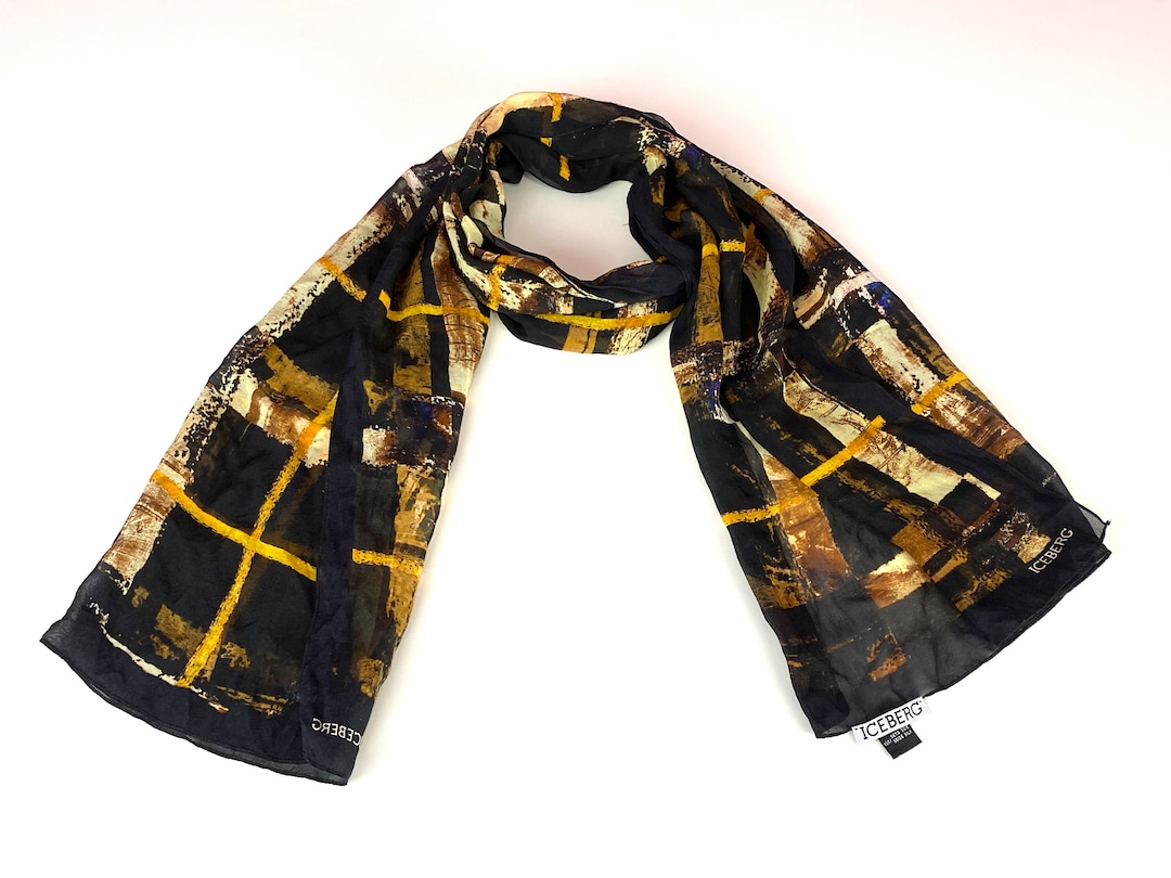 Iceberg Vintage Black and Yellow Silk Scarves Retro Abstract Silk Scarf ...