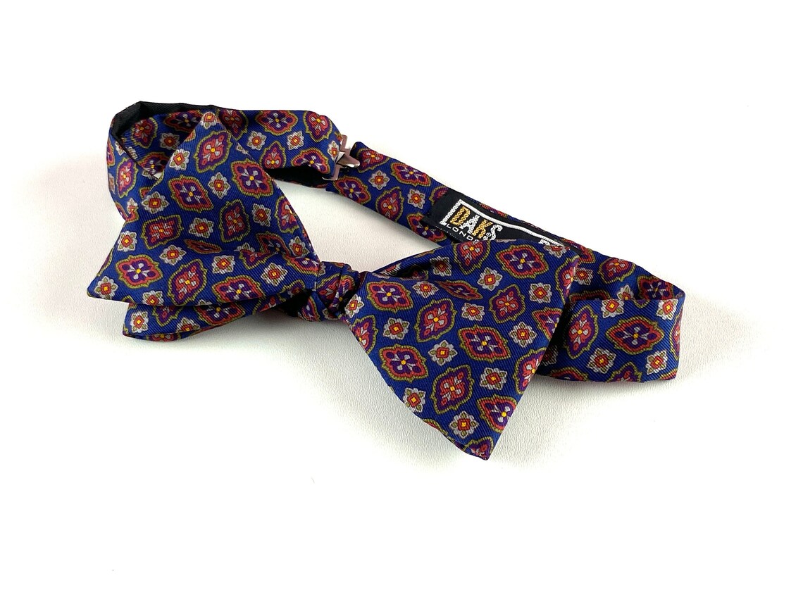 Daks London Silk Bow Tie Vintage Men's Red and Blue Bowtie Geometric ...