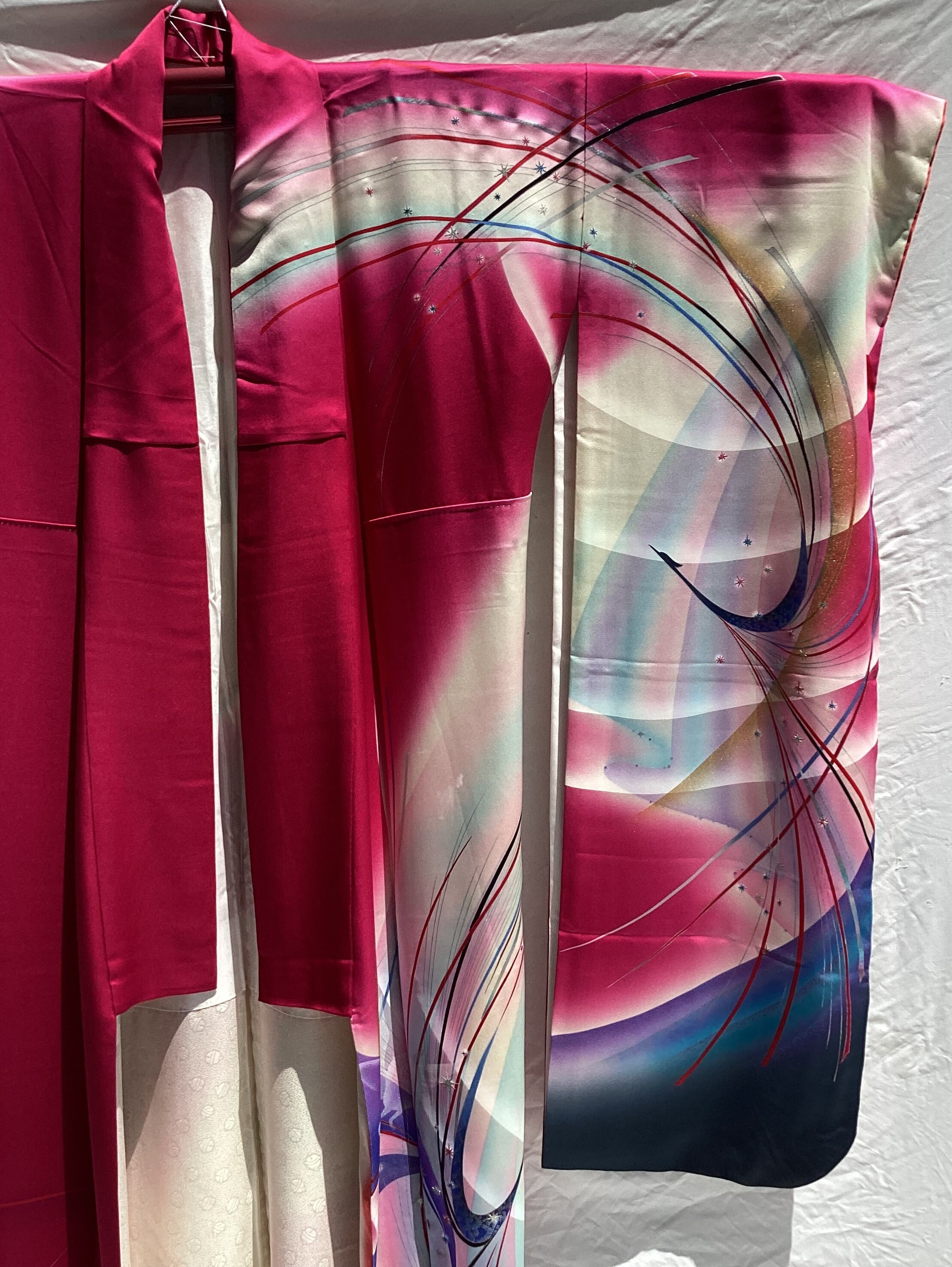 Stunning Japan Hot Pink Silk Kimono Texture Print Abstract - Etsy