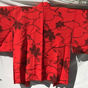 Japan Unisex Orange Haori/jacket Printed With Abstract Brown Tropical ...
