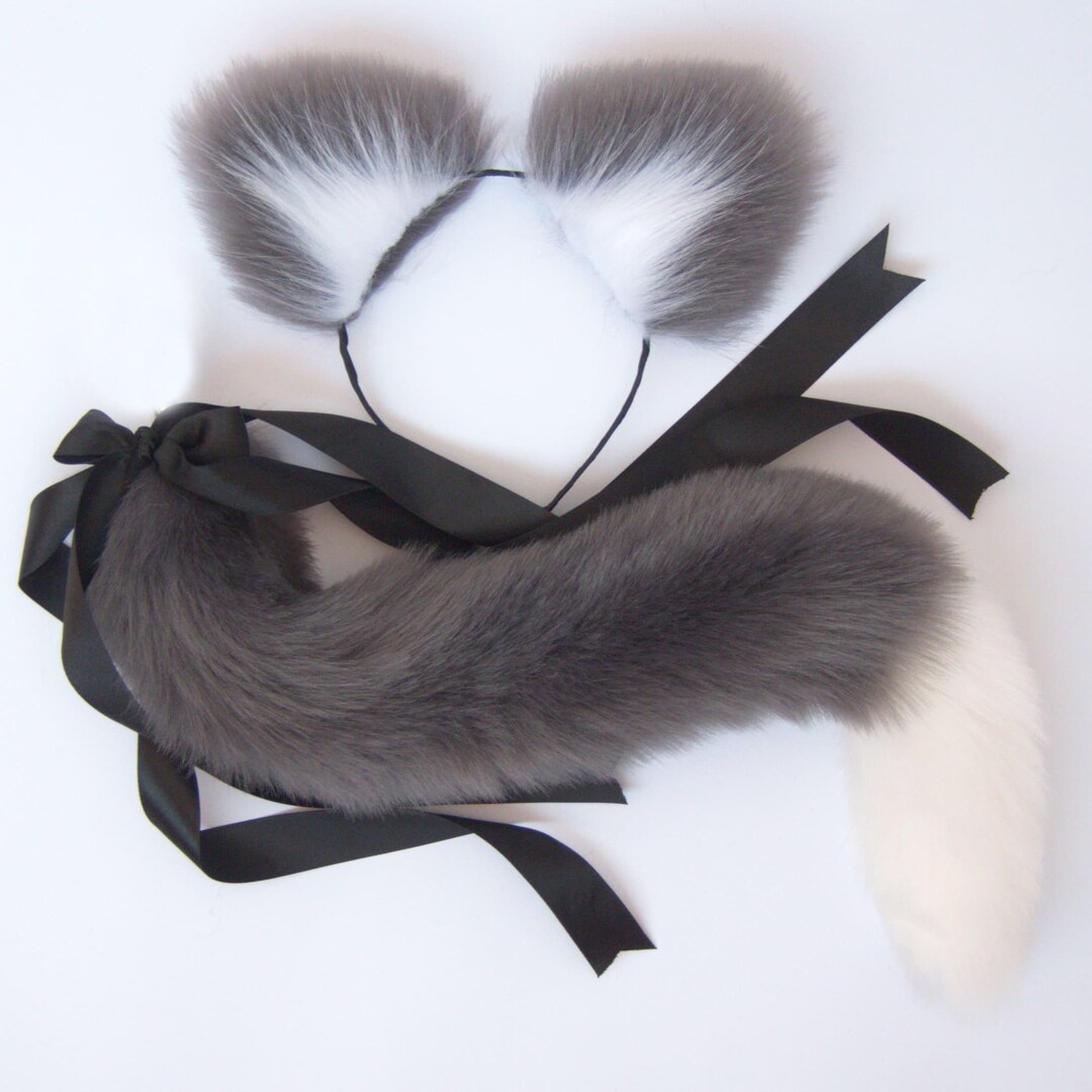 Gray Wolf Ears and Tail Set From Realistic Faux Fur, Furry Cat Ears and ...