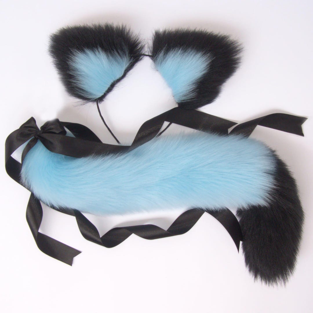 Kitten Roleplay Tail and Ears Set, Blue Cat Tail Fursuit, Furry Cat ...